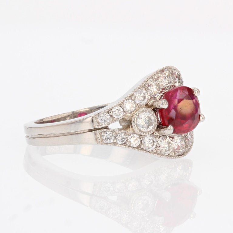 French Modern 1, 22 Carat Ruby Diamonds Platinum Ring For Sale at 1stDibs