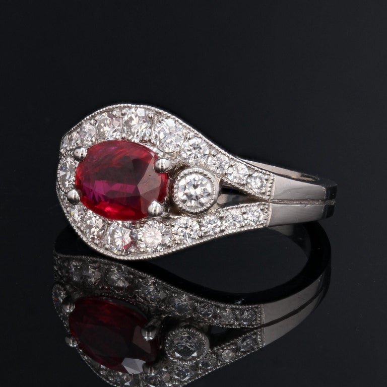 French Modern 1, 22 Carat Ruby Diamonds Platinum Ring For Sale at 1stDibs