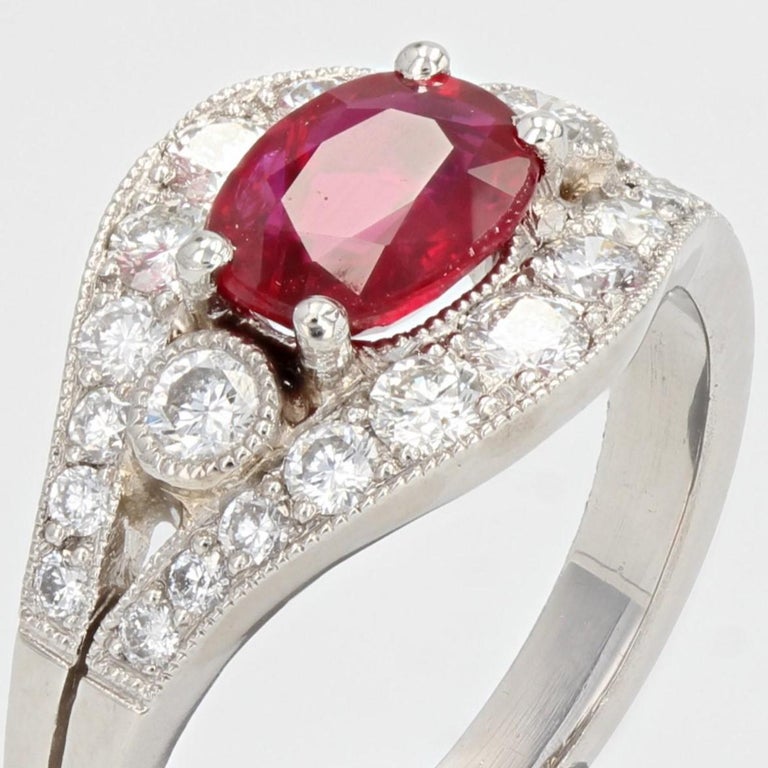 French Modern 1, 22 Carat Ruby Diamonds Platinum Ring For Sale at 1stDibs