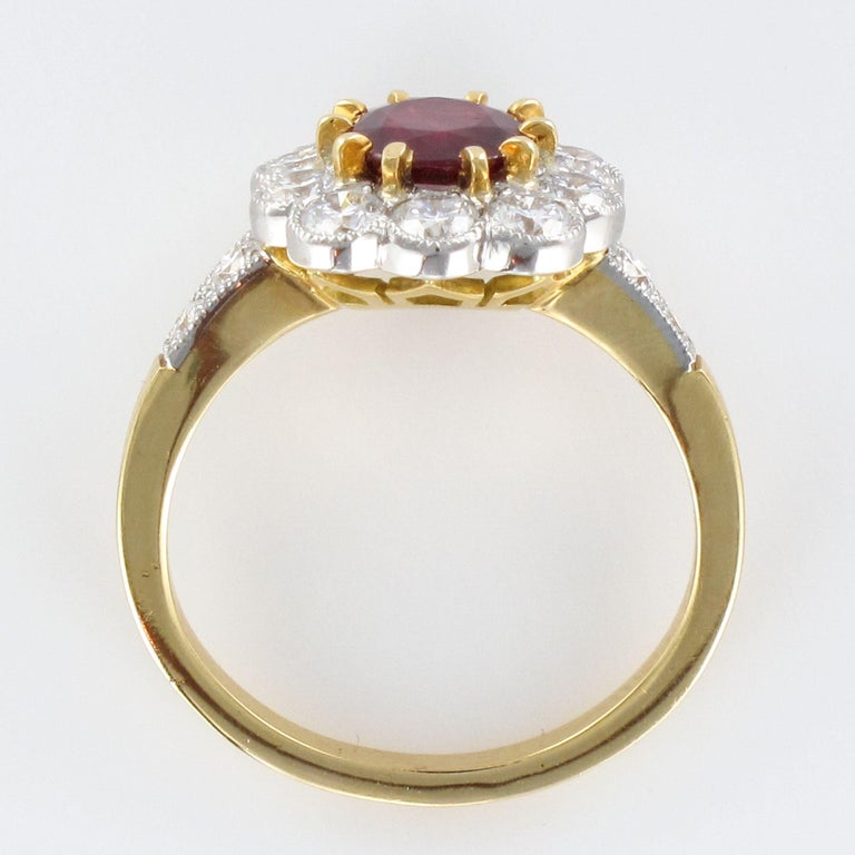 French Modern 2, 04 Carat Ruby Diamonds 18 Karat Yellow Gold Daisy ...