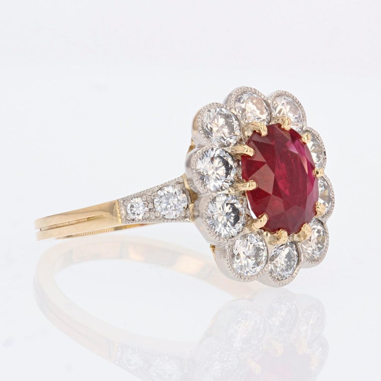 French Modern 2, 04 Carat Ruby Diamonds 18 Karat Yellow Gold Daisy ...