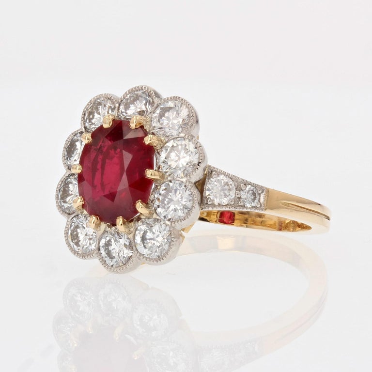 French Modern 2, 04 Carat Ruby Diamonds 18 Karat Yellow Gold Daisy ...