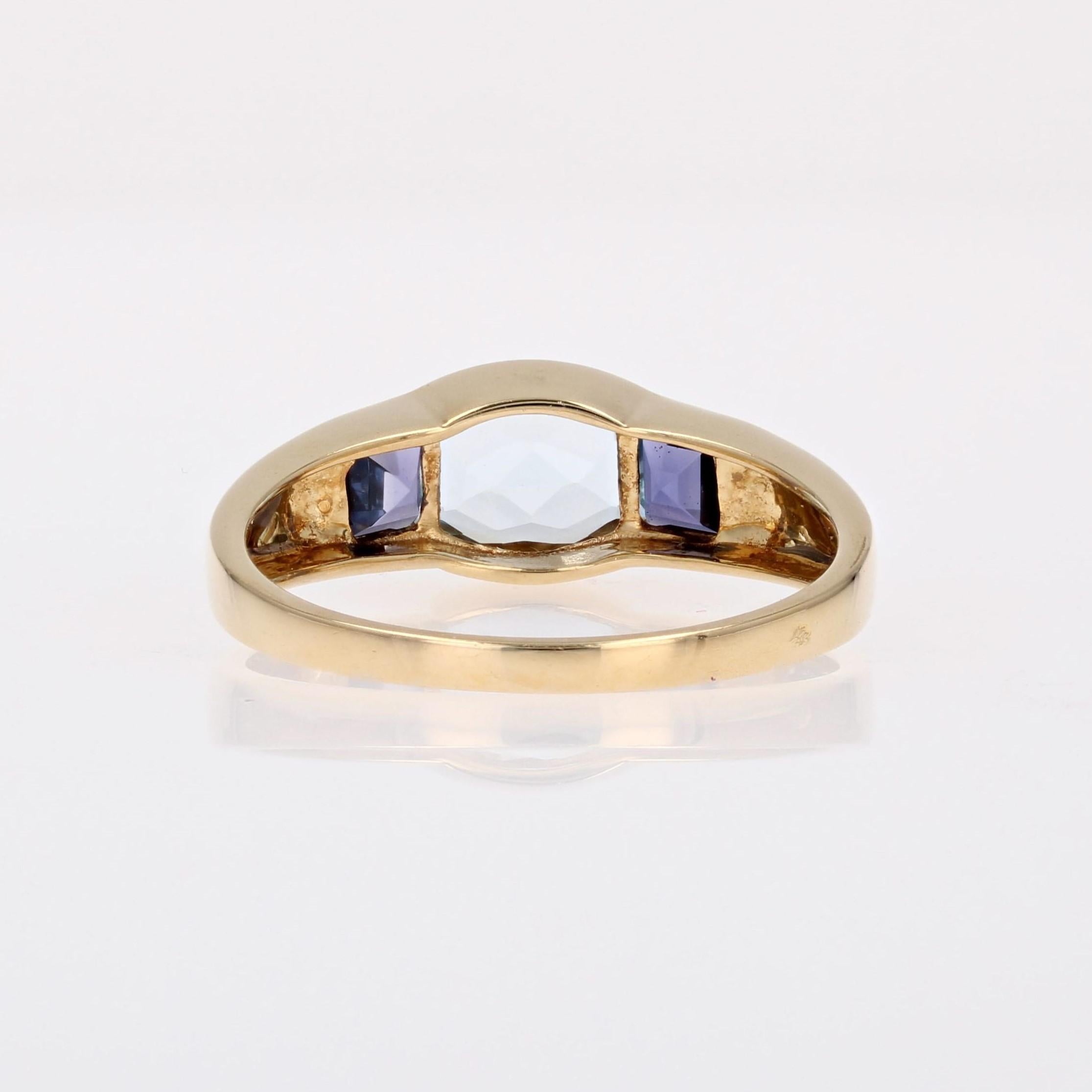 French Modern Aquamarine Amethyst 18 Karat Yellow Gold Bangle Ring For ...