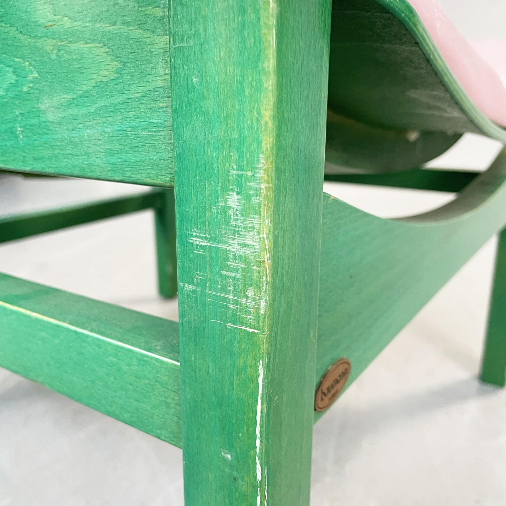 French Modern Armchairs Argos in Pink Leather and Green Wood by Baumann ...