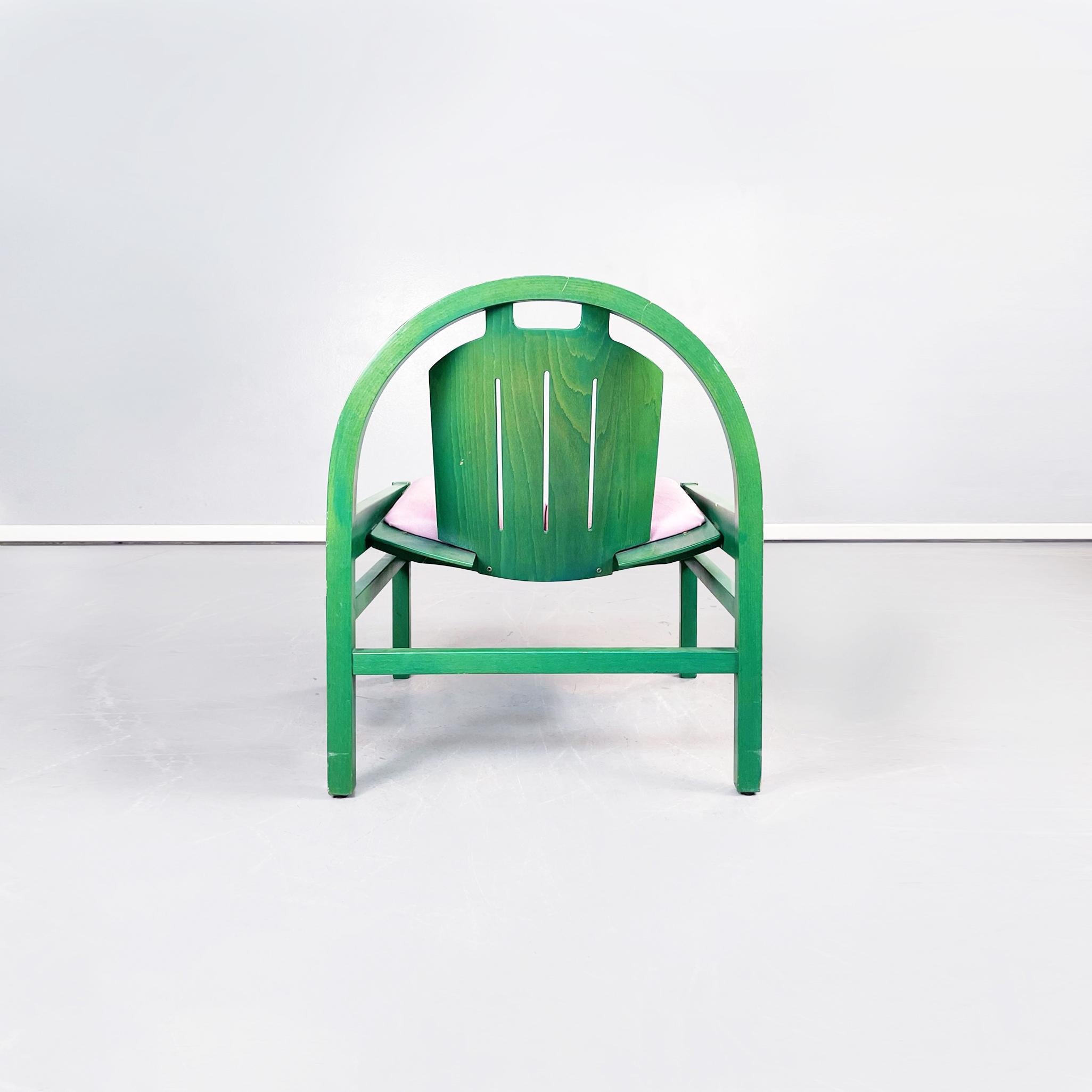 French Modern Armchairs Argos in Pink Leather and Green Wood by Baumann ...