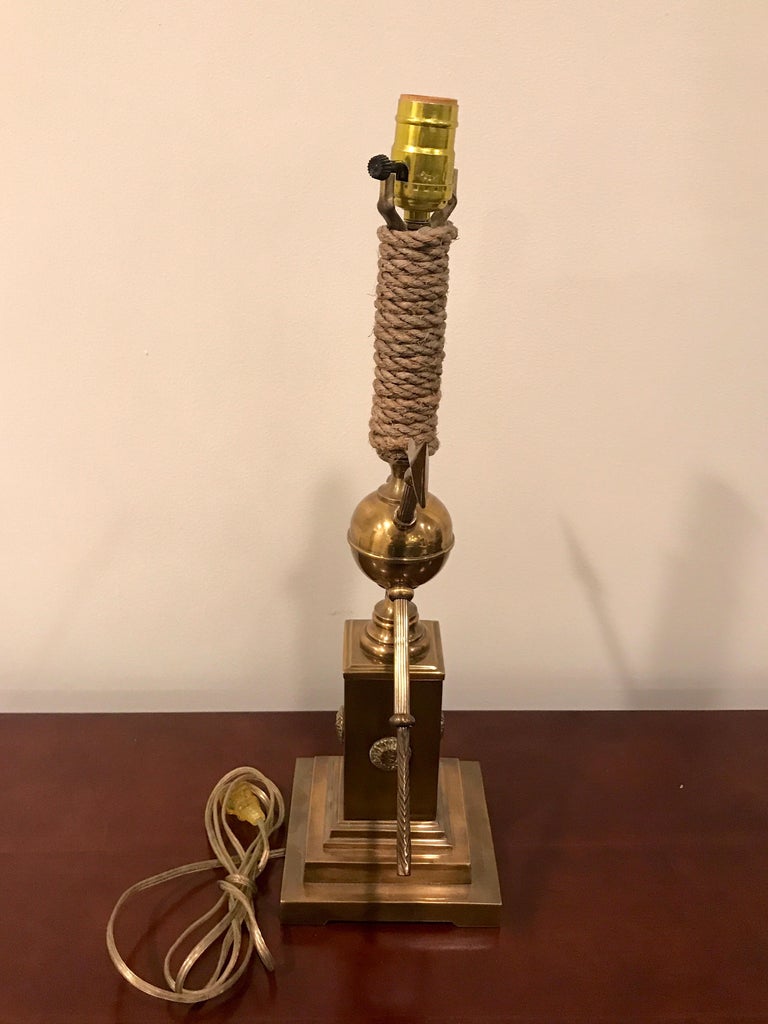 French Modern Brass Arrow and Rope Motif Lamp at 1stDibs