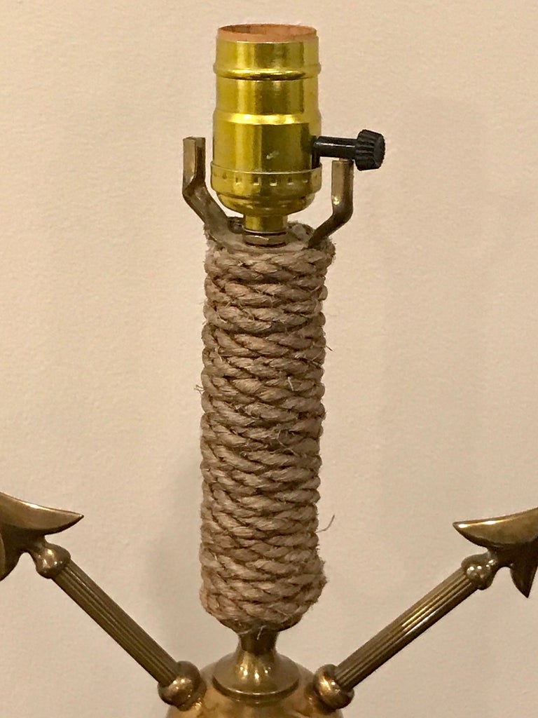 French Modern Brass Arrow and Rope Motif Lamp at 1stDibs