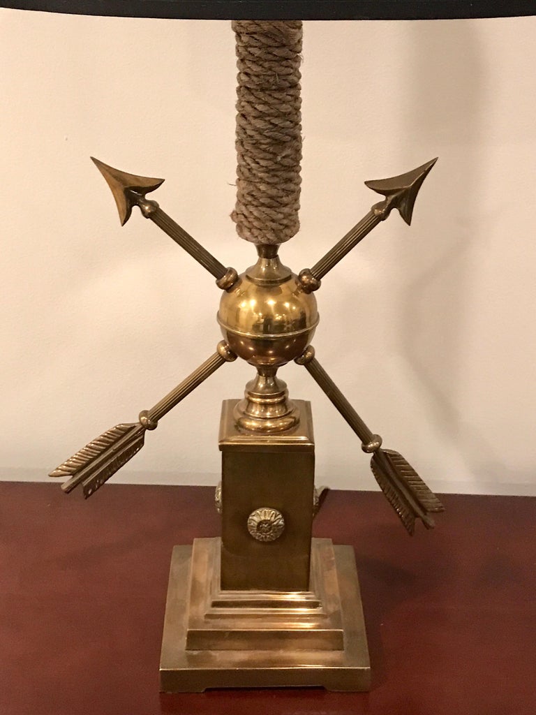 French Modern Brass Arrow and Rope Motif Lamp at 1stDibs