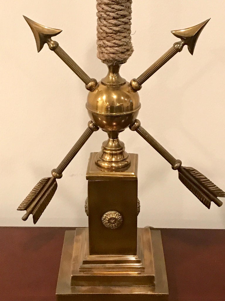 French Modern Brass Arrow and Rope Motif Lamp at 1stDibs