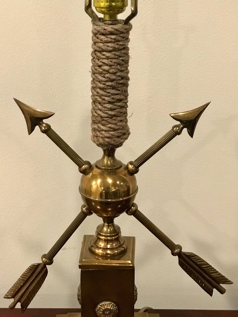 French Modern Brass Arrow and Rope Motif Lamp at 1stDibs