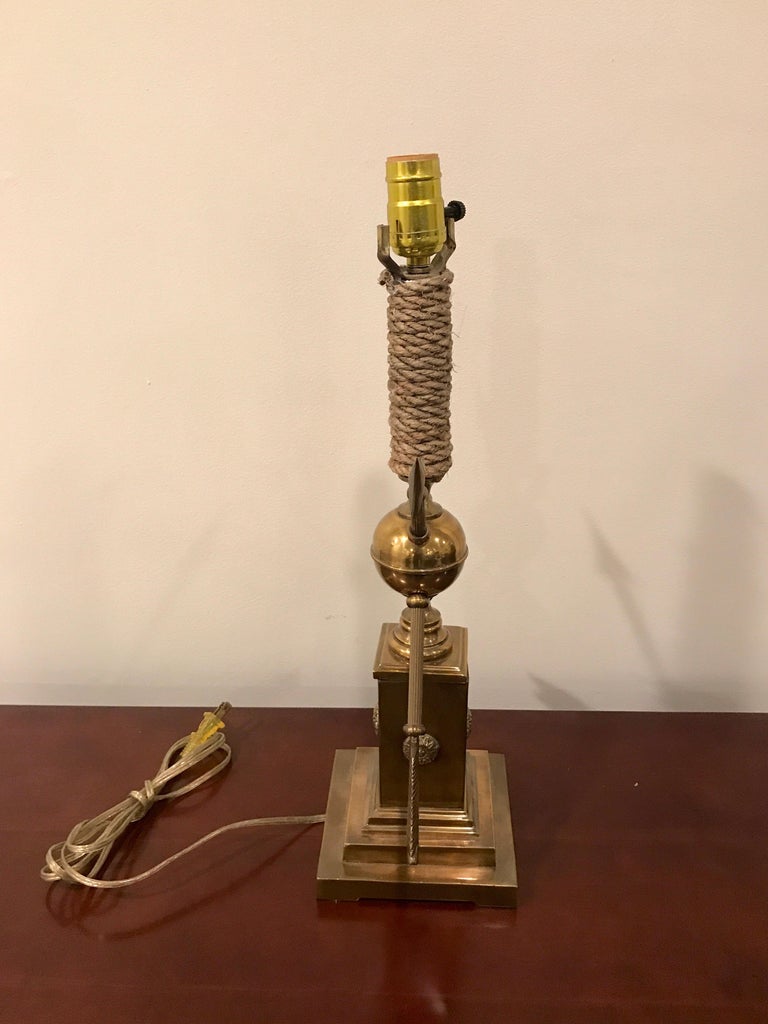 French Modern Brass Arrow and Rope Motif Lamp at 1stDibs
