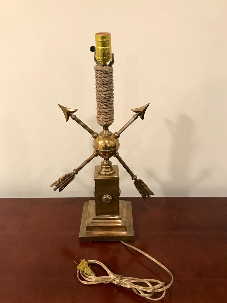 French Modern Brass Arrow and Rope Motif Lamp at 1stDibs