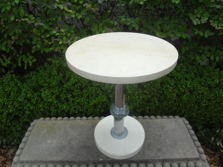 French Modern Chrome and Parchment Table For Sale at 1stDibs