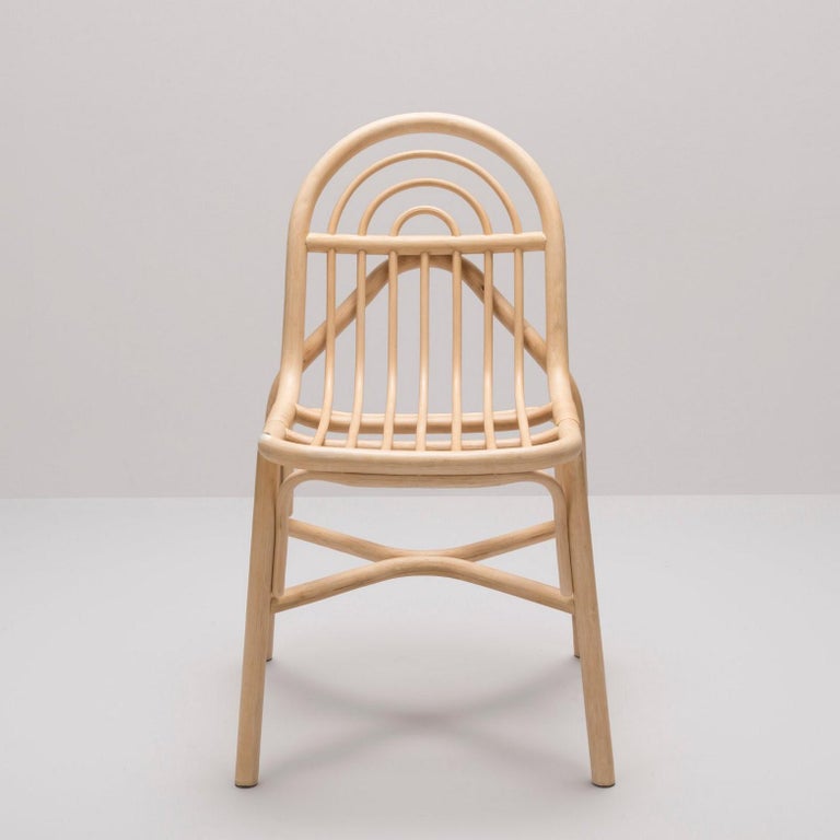 French Modern Design Set of Six Rattan Dining Chairs For Sale at 1stDibs