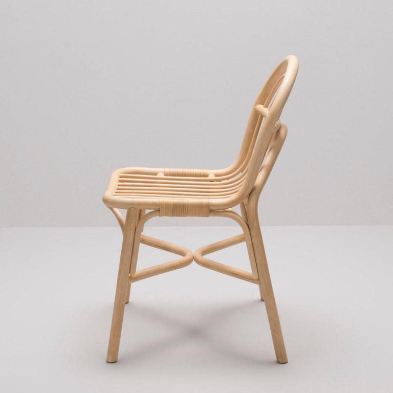 French Modern Design Set of Six Rattan Dining Chairs For Sale at 1stDibs