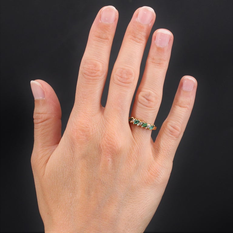 French Modern Emerald Diamond 18 Karat Yellow Gold Garter Ring at 1stDibs