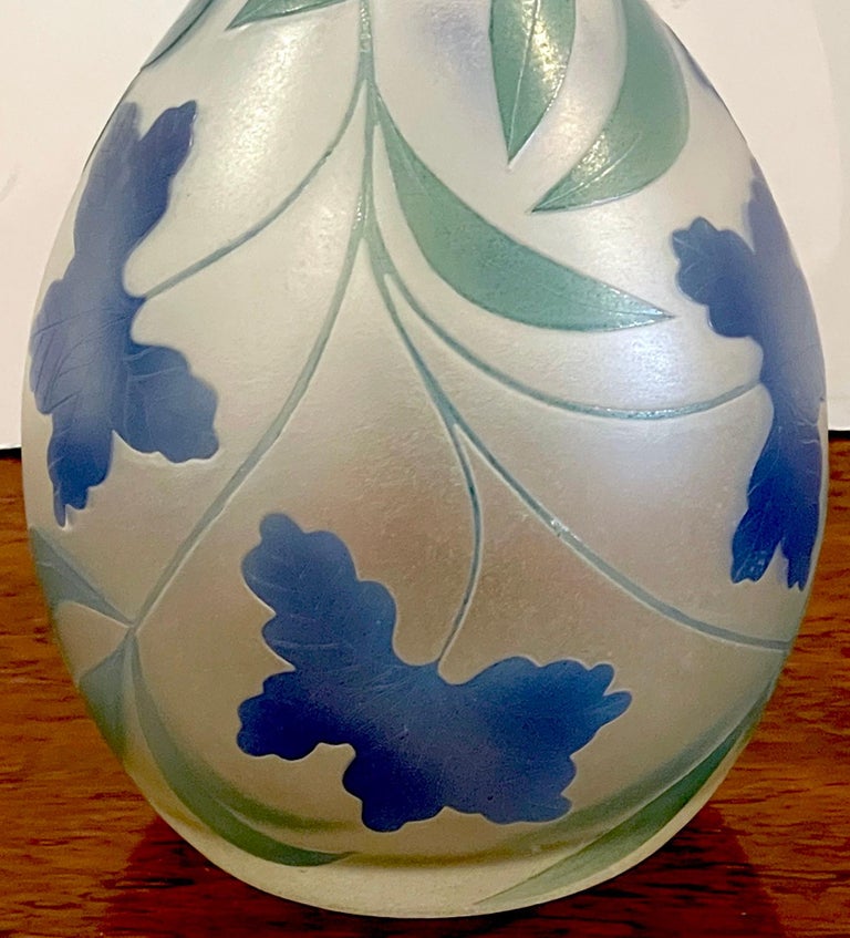 French Modern Floral Cameo Glass Vase, Signed Daum+Nancy France For ...