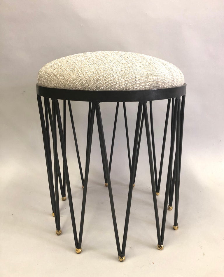 French Modern Neoclassical Gilt Iron Vanity Stool / Bench, Gilbert ...