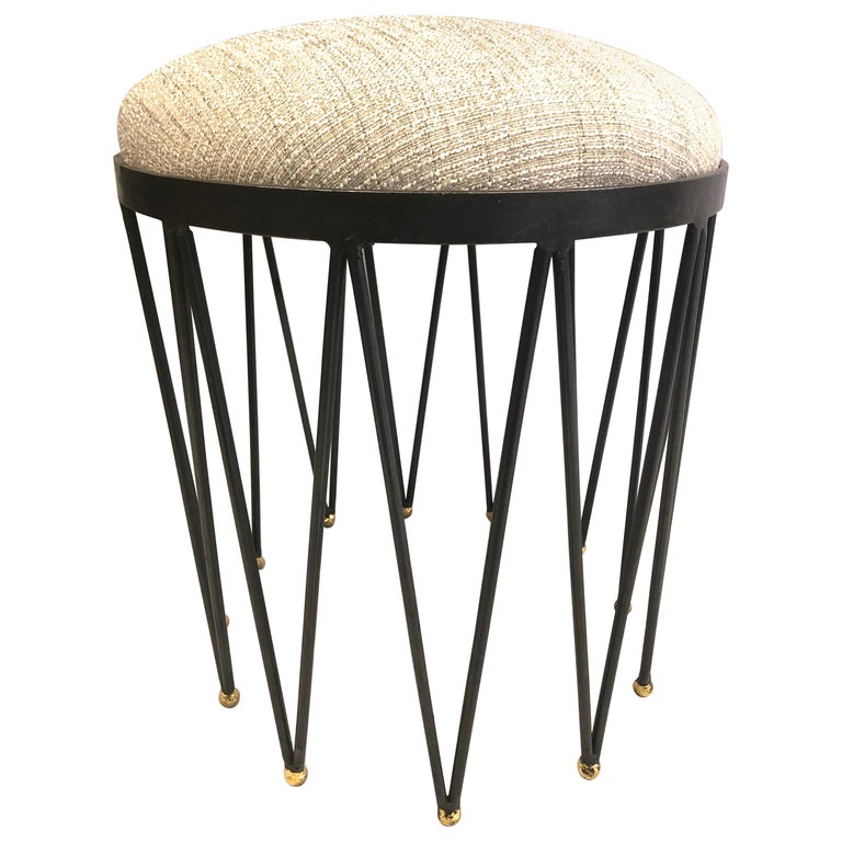 French Modern Neoclassical Gilt Iron Vanity Stool / Bench, Gilbert ...