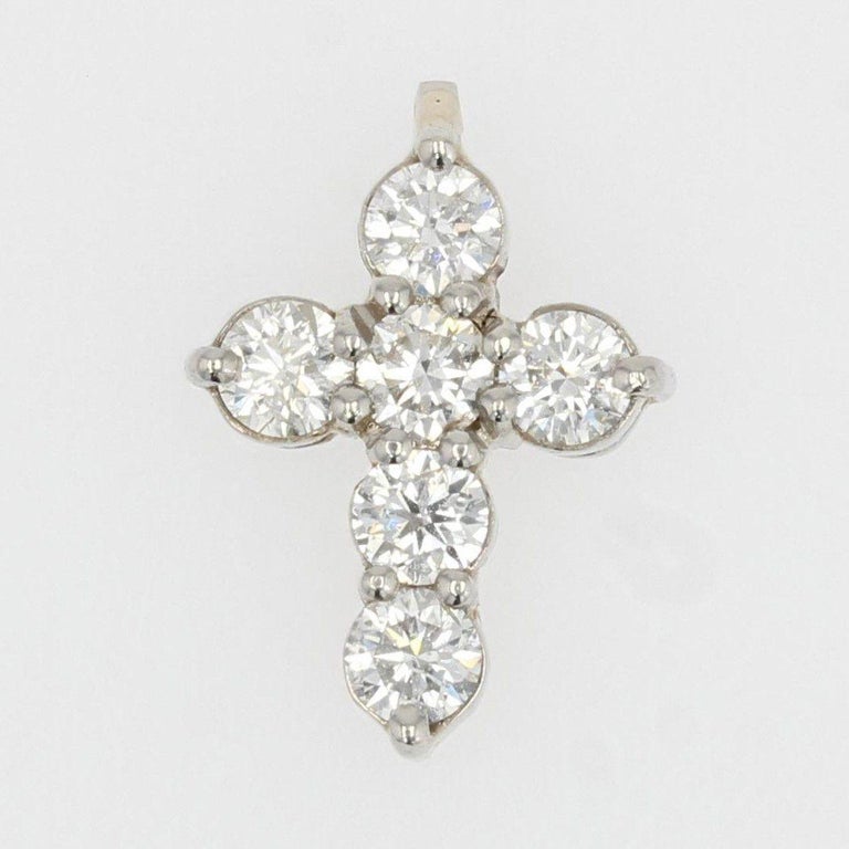 French Modern Platinum Diamond Cross Pendant For Sale at 1stDibs