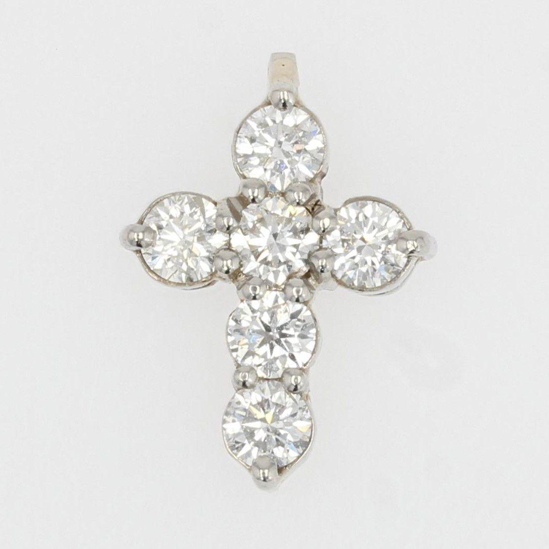 French Modern Platinum Diamond Cross Pendant For Sale at 1stDibs
