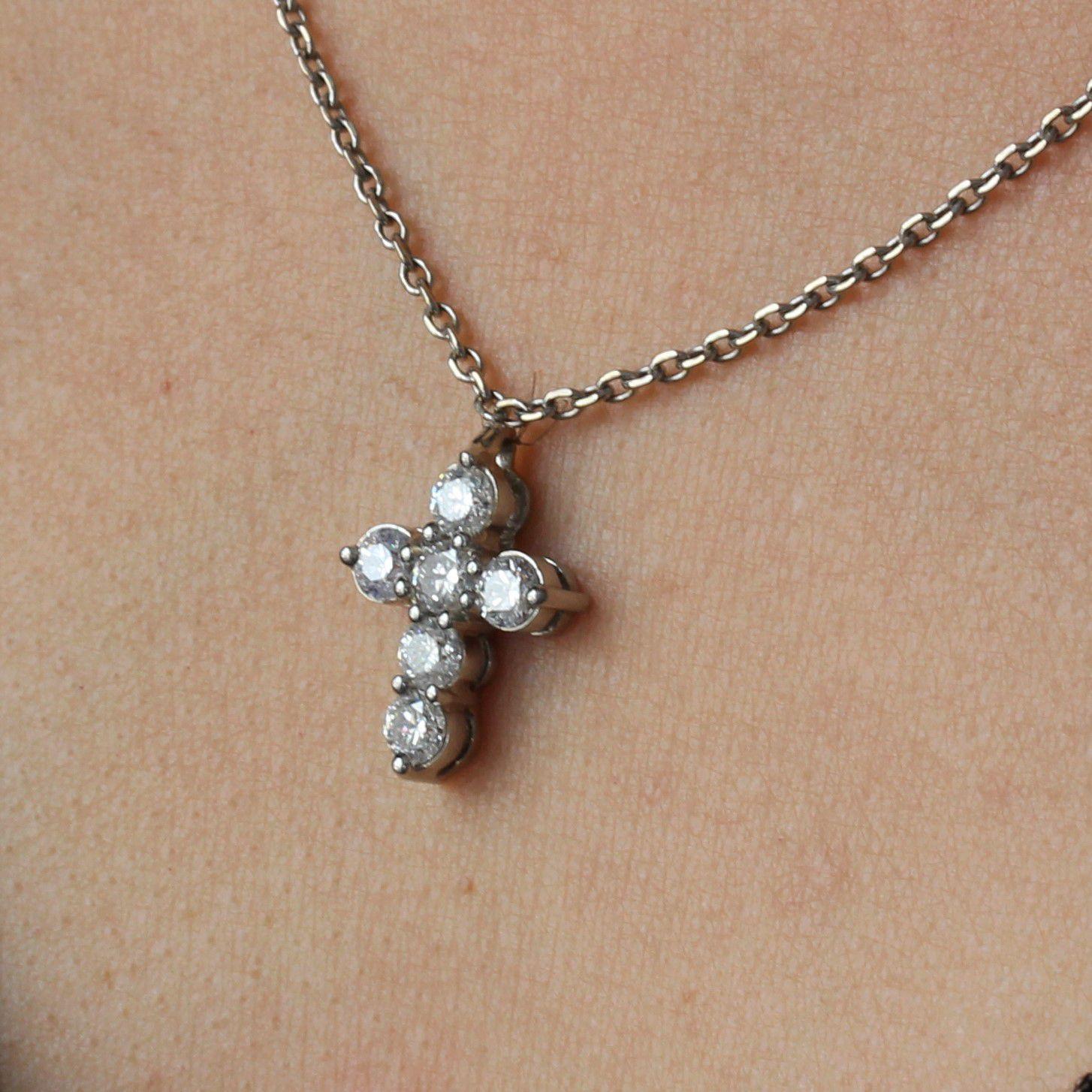 French Modern Platinum Diamond Cross Pendant For Sale at 1stDibs