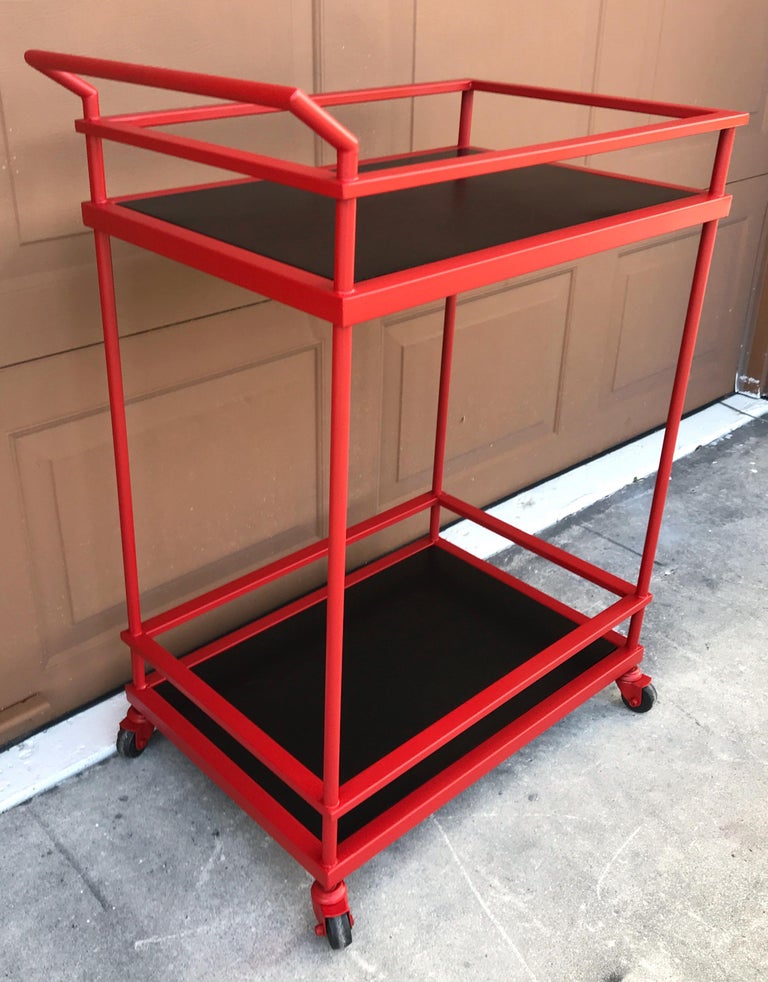 French Modern Red Enameled Bar Cart For Sale at 1stDibs