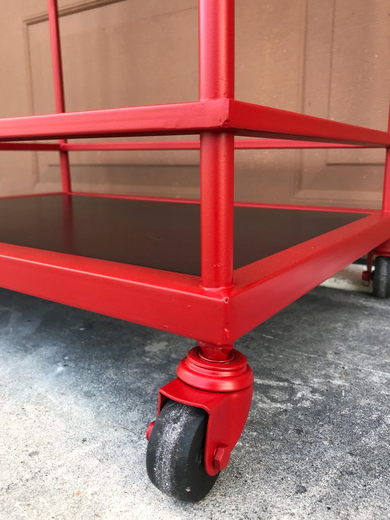 French Modern Red Enameled Bar Cart For Sale at 1stDibs
