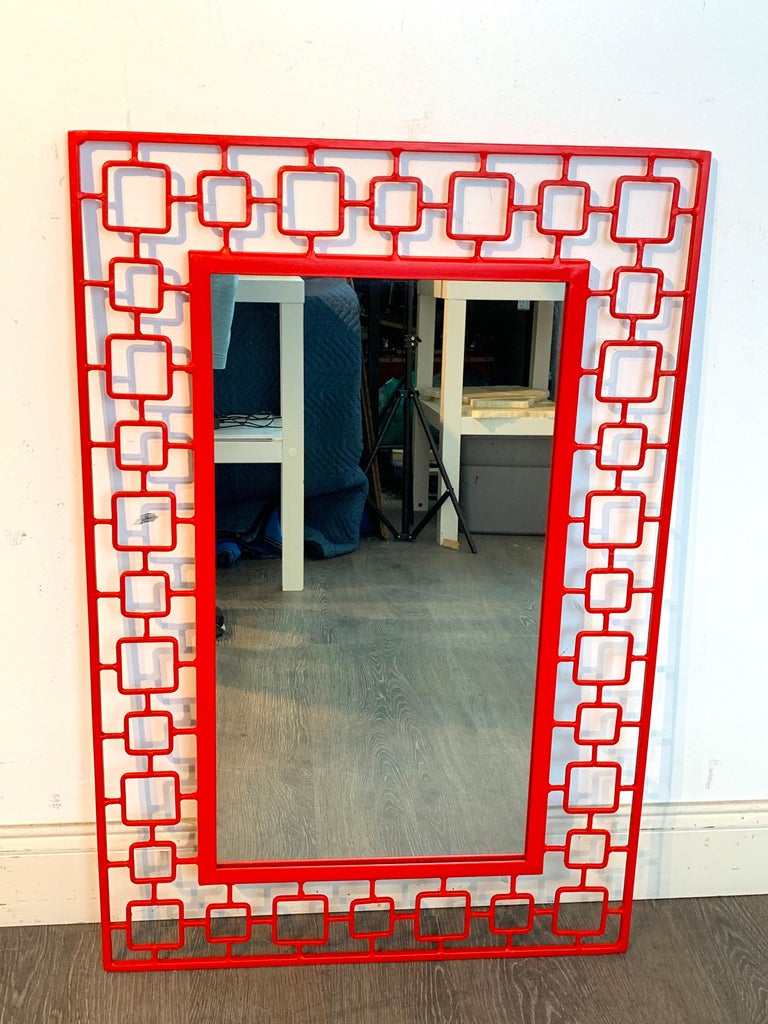 French Modern Red Enameled Iron Mirror For Sale at 1stdibs