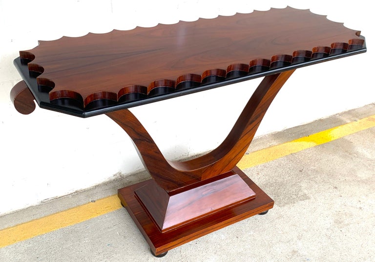French Modern Rosewood Scalloped Console Table For Sale at 1stDibs