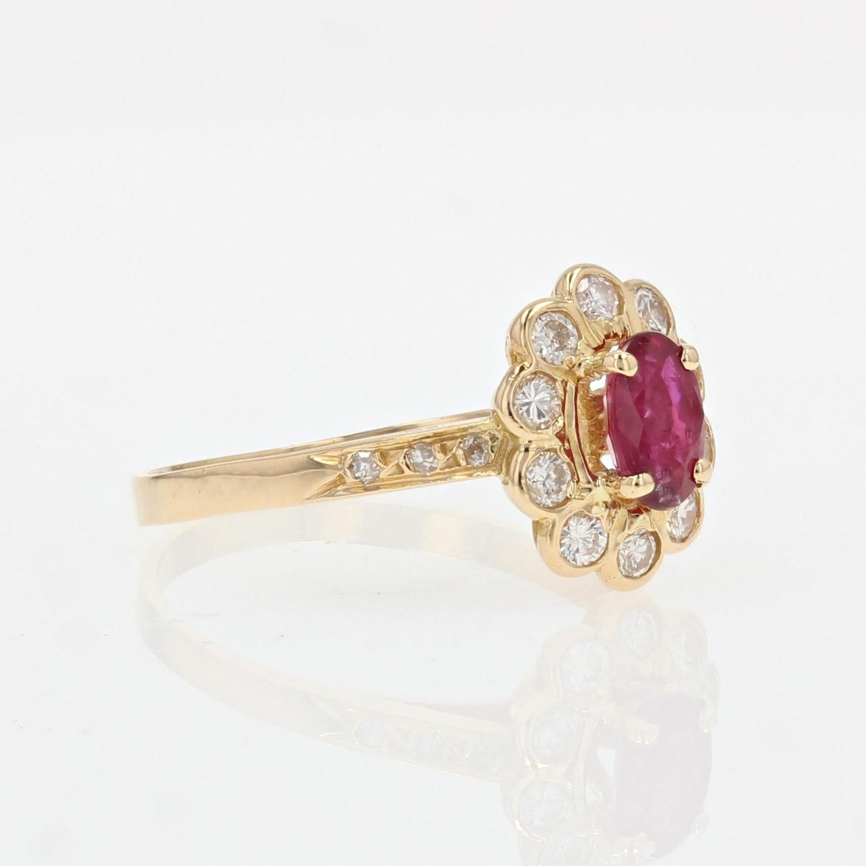 French Modern Ruby Diamond 18 Karat Yellow Gold Flower Ring For Sale at ...