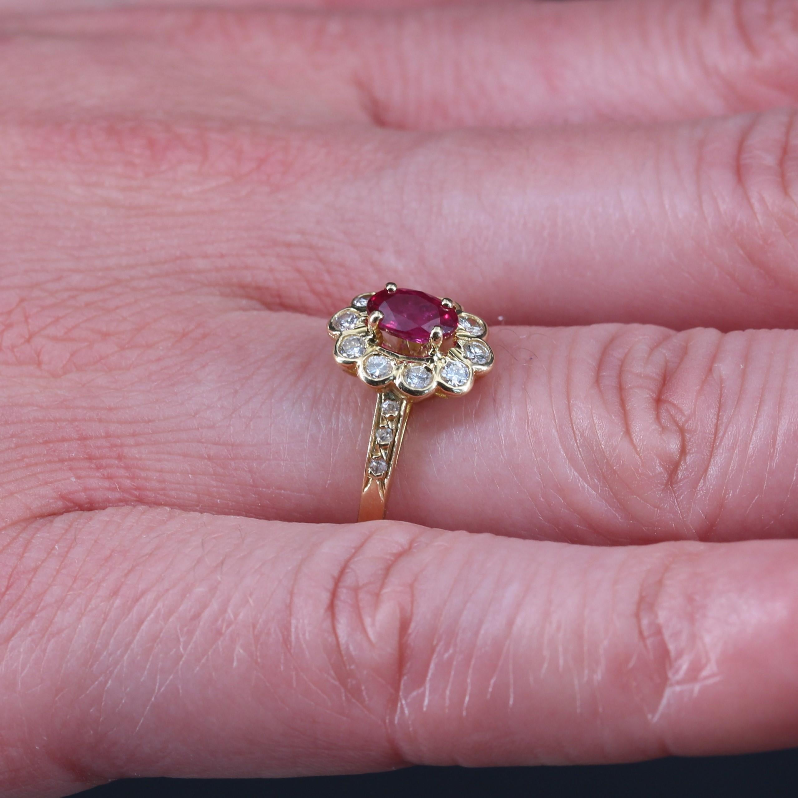 French Modern Ruby Diamond 18 Karat Yellow Gold Flower Ring For Sale at ...