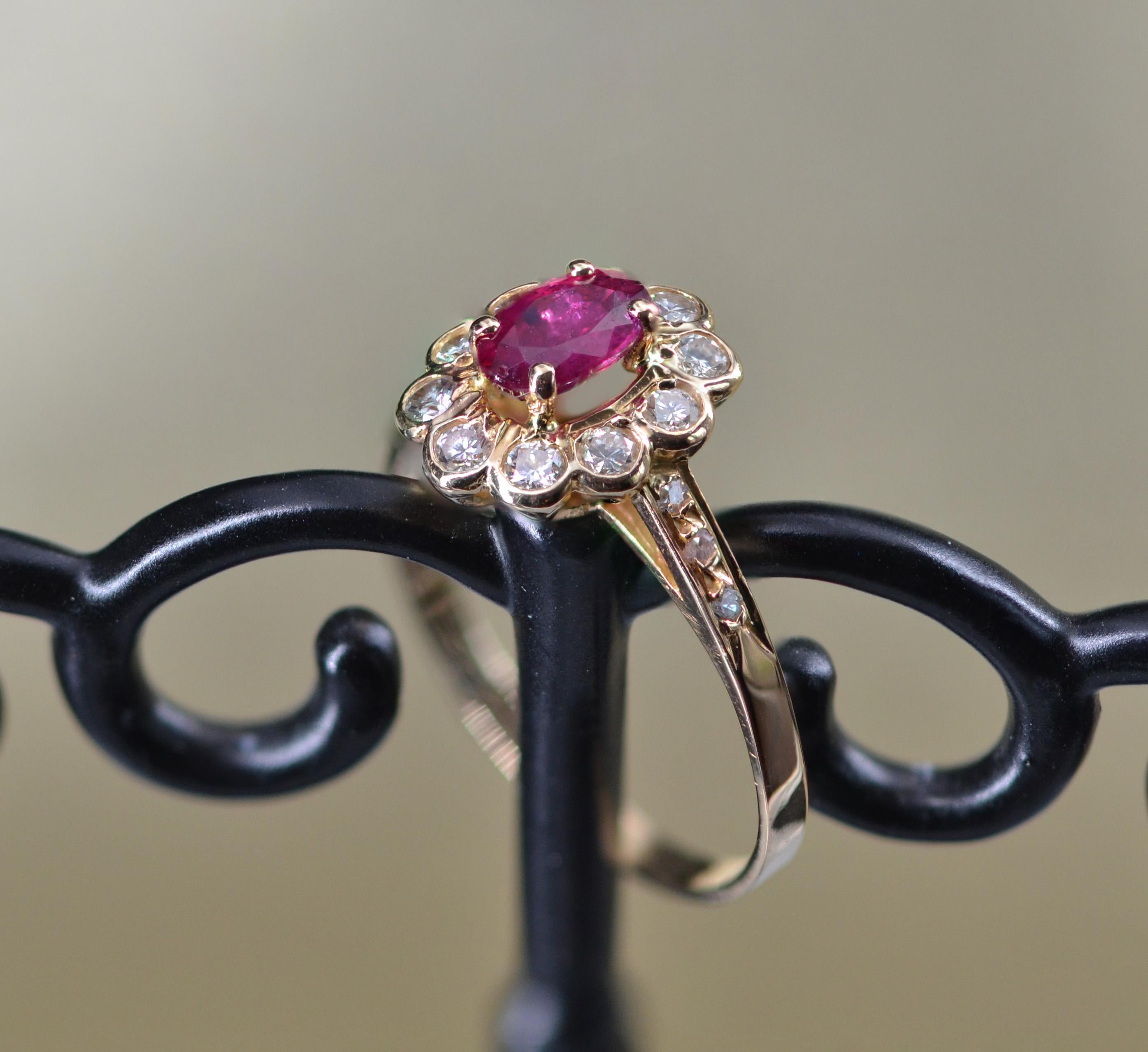 French Modern Ruby Diamond 18 Karat Yellow Gold Flower Ring For Sale at ...