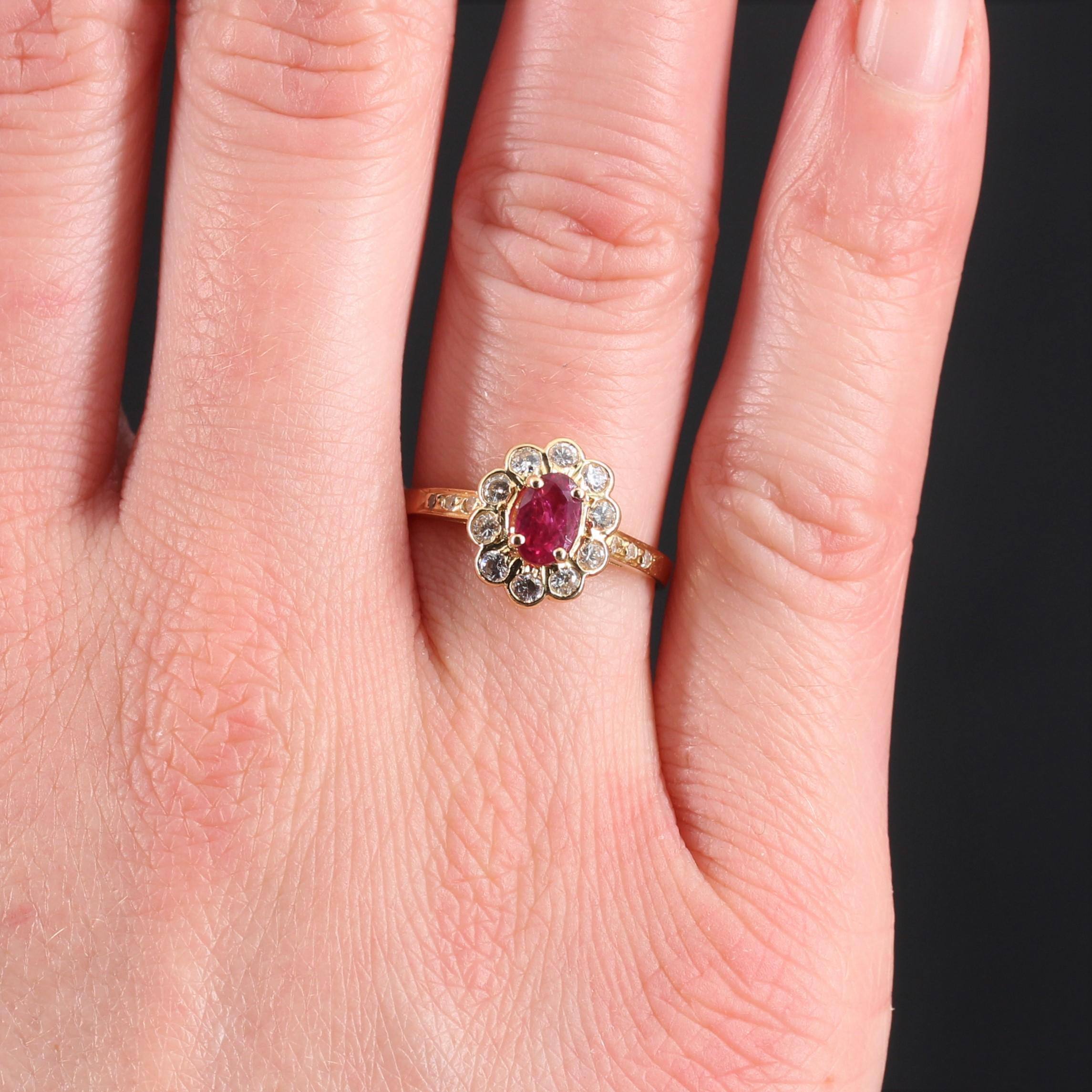 French Modern Ruby Diamond 18 Karat Yellow Gold Flower Ring For Sale at ...