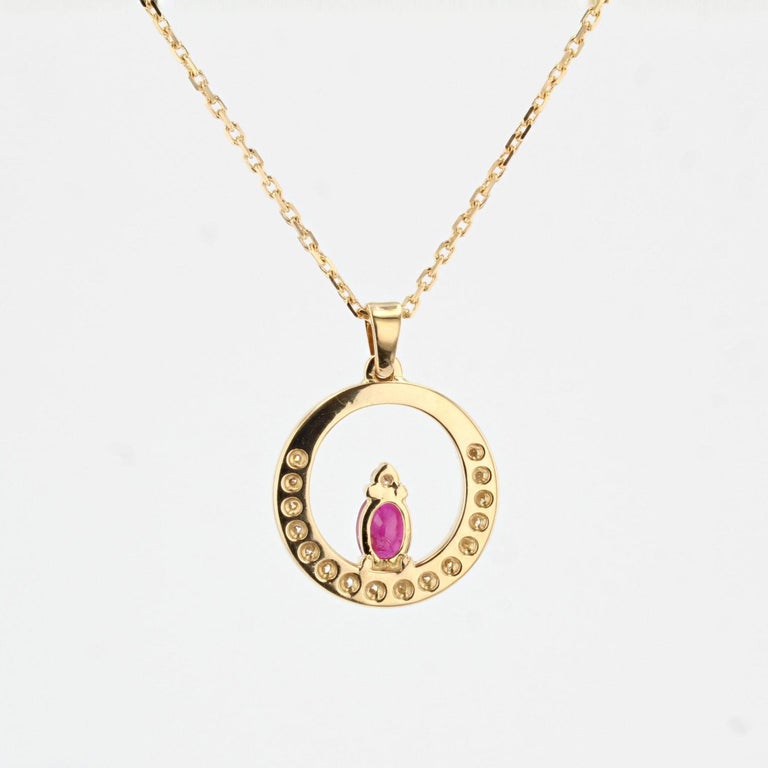 French Modern Ruby Diamonds 18 Karat yellow Gold Pendant and Chain For ...