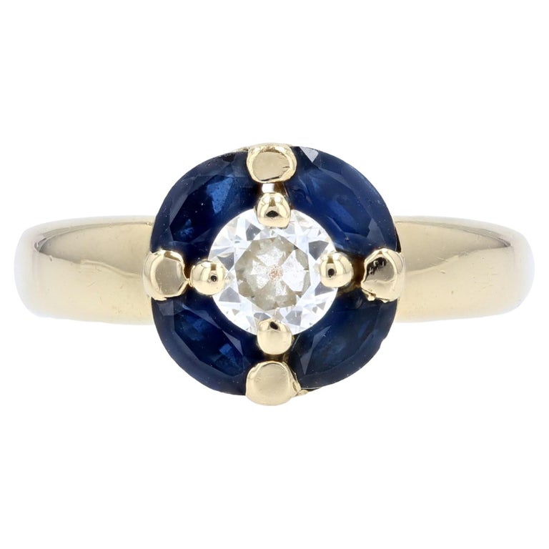 French Modern Sapphire Diamonds 18 Karat Yellow Gold Ring For Sale at ...