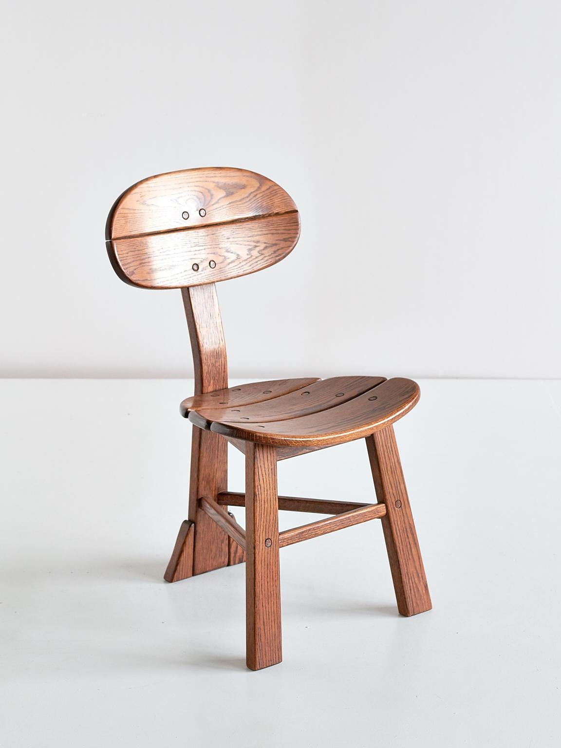 French Modern Three-Legged Chair in Solid Oak, 1950s at 1stDibs | 3 ...