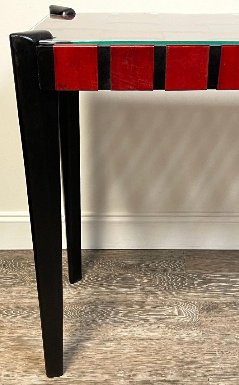 French Modern Woven Red Leather Strap Console Table For Sale at 1stDibs