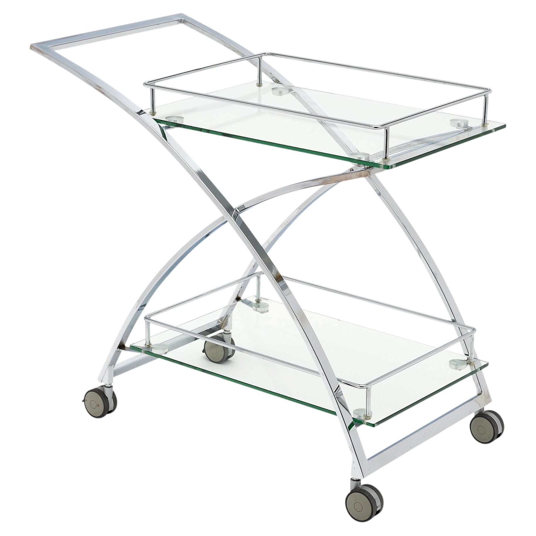 Vintage Bar Cart in Chrome Steel with Smoked Glass, 1970s Design For ...