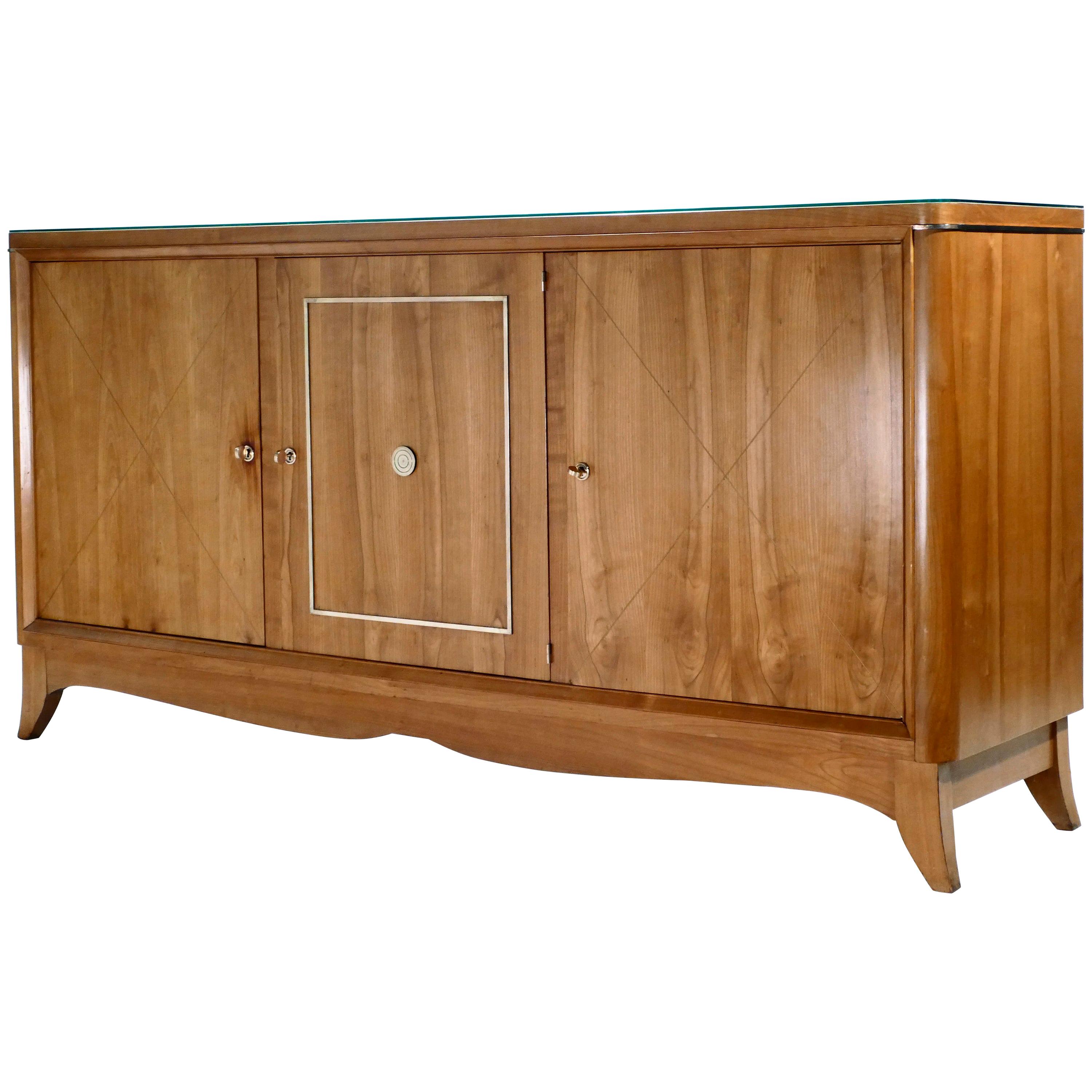 French Modernist Cherrywood and Brass Sideboard, 1950s at 1stDibs