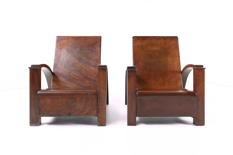 French Modernist Colonial Lounge Chairs in Mahogany, circa 1940s at 1stDibs