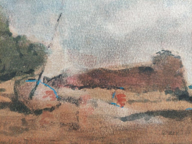 French Modernist Cubist Painting Boat Pulled Up on the Shore For Sale ...