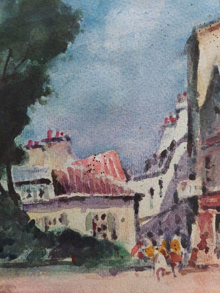 French Modernist Cubist Painting Vibrant Street Scene For Sale at 1stDibs