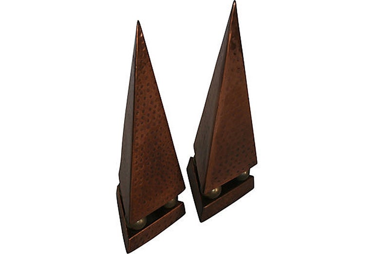 French Modernist Hand-Hammered Copper Obelisks, Pair at 1stDibs