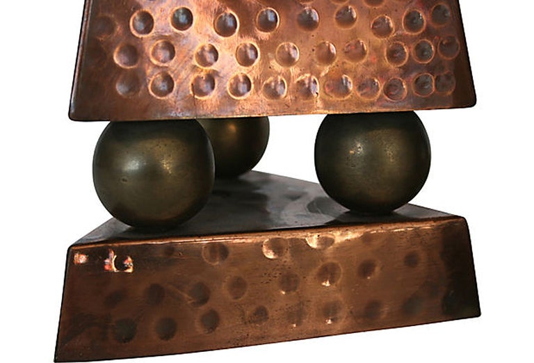 French Modernist Hand-Hammered Copper Obelisks, Pair at 1stDibs