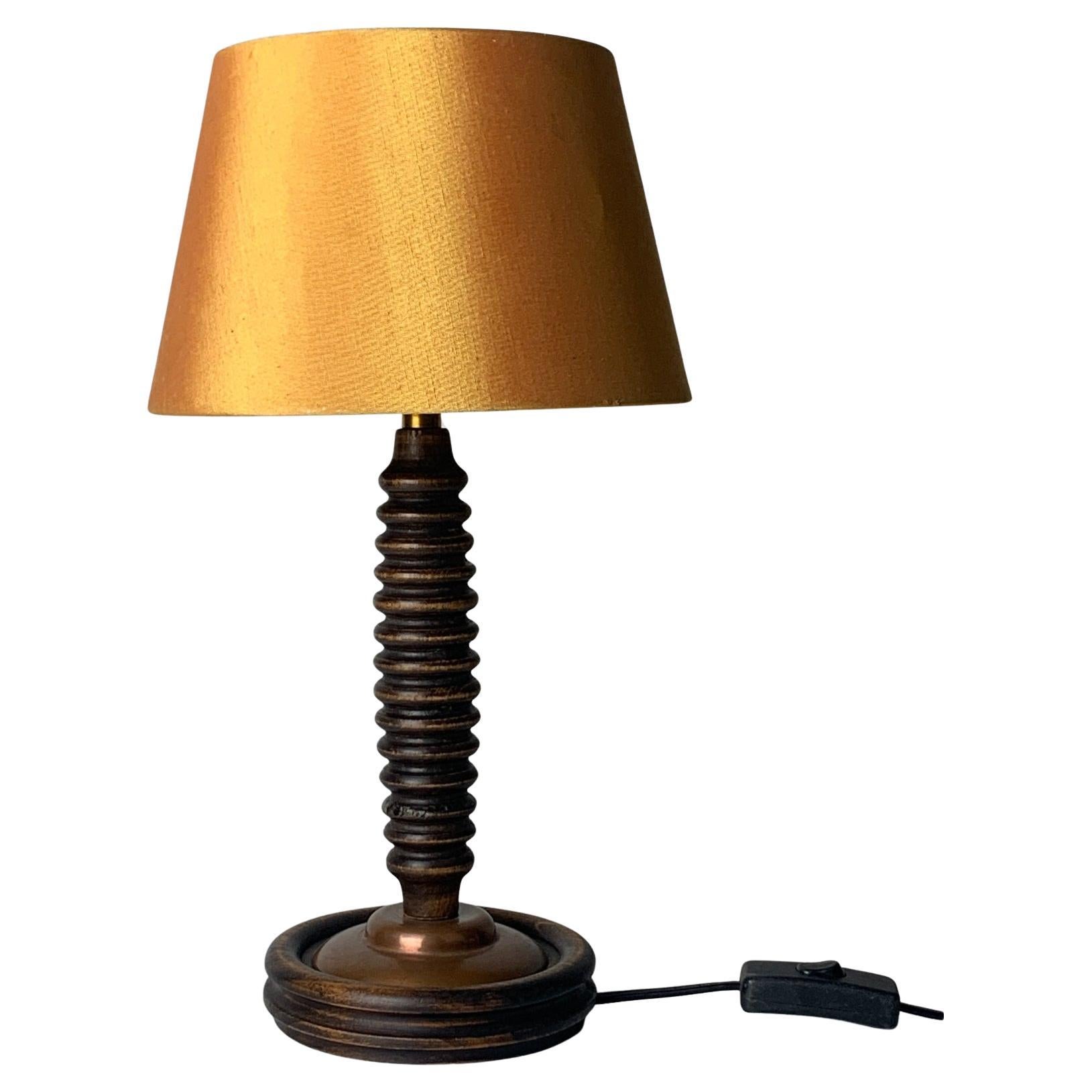 French modernist wood turned and copper table lamp For Sale at 1stDibs
