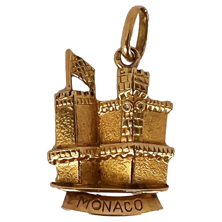French Monaco Castle 18K Yellow Gold Charm Pendant For Sale at 1stDibs