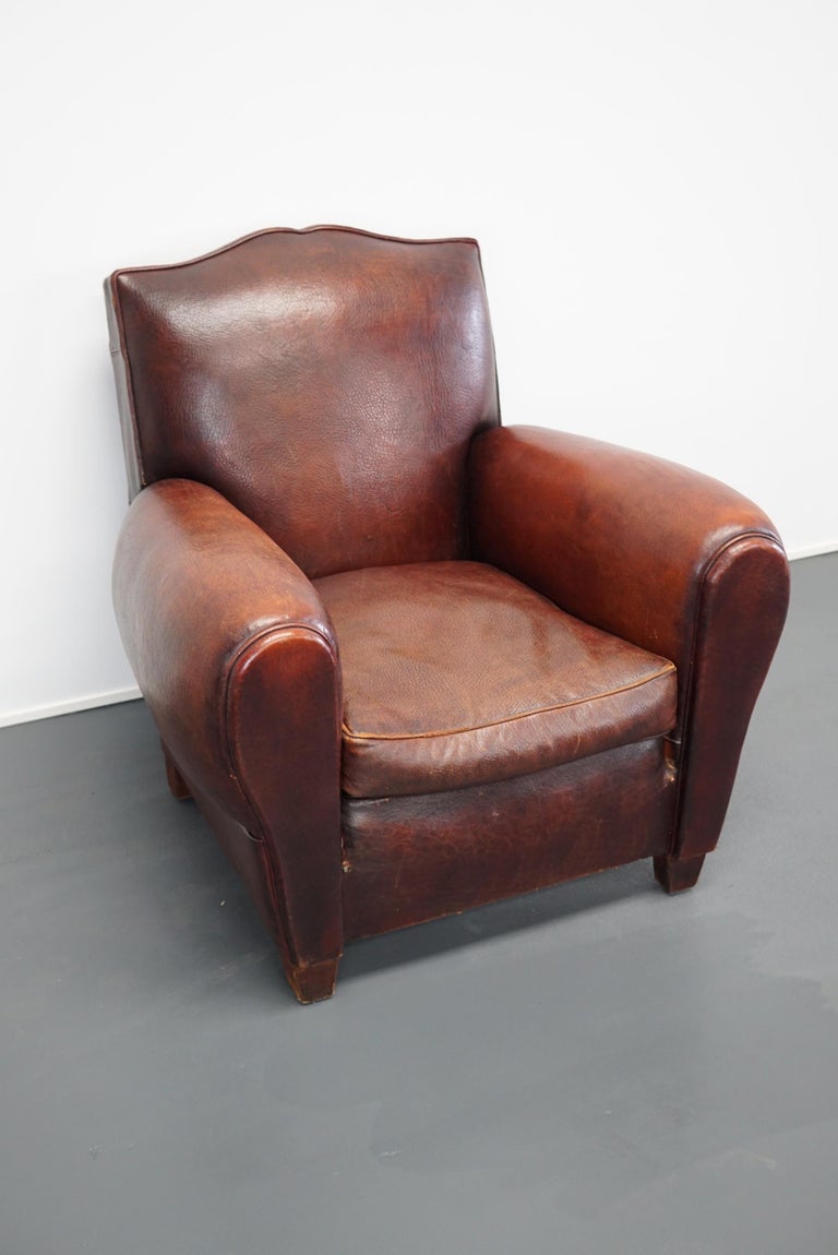 French Moustache Back Brown Leather Club Chair at 1stDibs