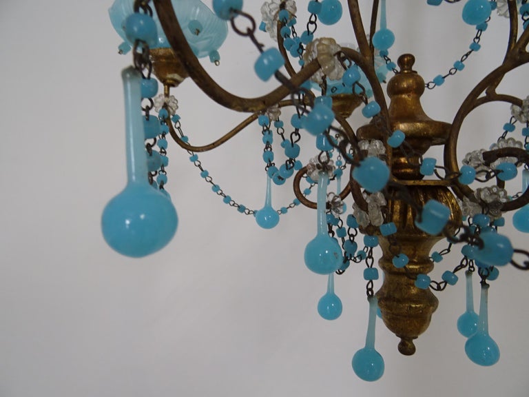 French Murano Blue Bobeches Drops and Beads Opaline Beaded Chandelier ...