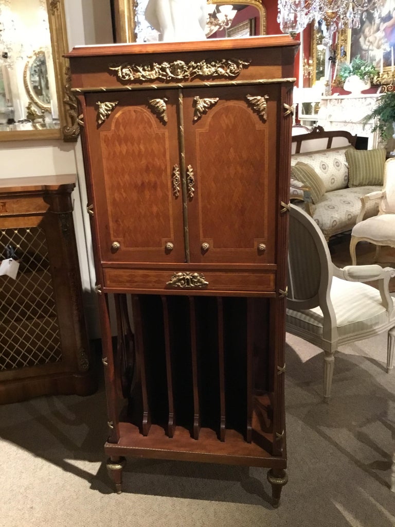 French Music Cabinet, 19th Century with Marquetry and Bronze Mounts ...
